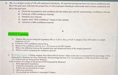 Solved Irs In A Random Survey Of 226 Self Employed