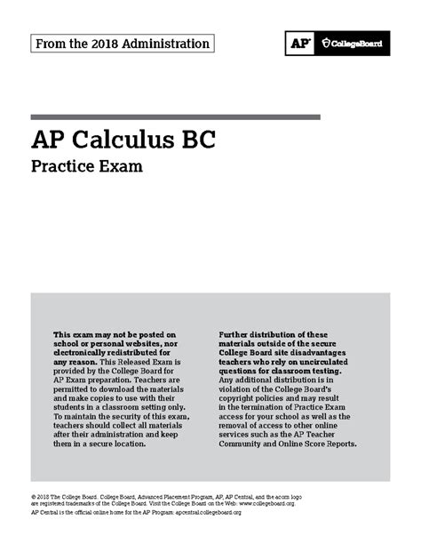 25810232 AP Calc BC AP Calculus BC Practice Exam From The 2018 Administration This Exam May