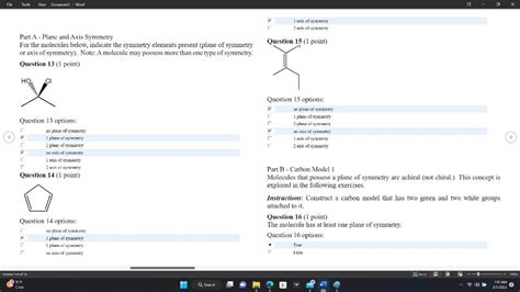Solved Part A Plane And Axis Symmetry For The Molecules Chegg Com