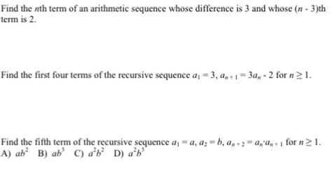 Solved Find The Nth Term Of An Arithmetic Sequence Whose Chegg Com