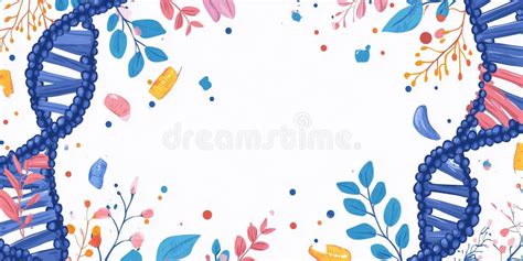 Colorful Dna Helix With Floral Elements And Abstract Shapes Vibrant Design For Science And