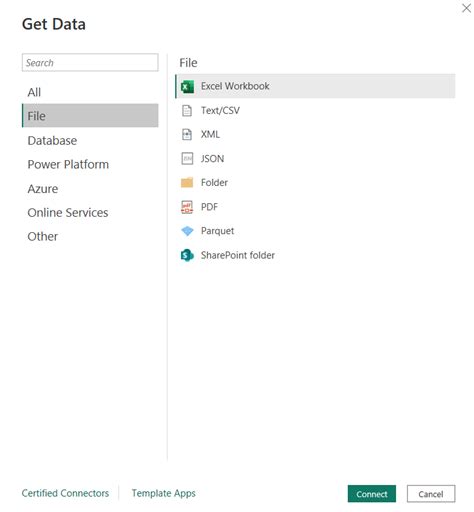 Data Source Connectors Available In Power BI Connect Power BI With A Data Source