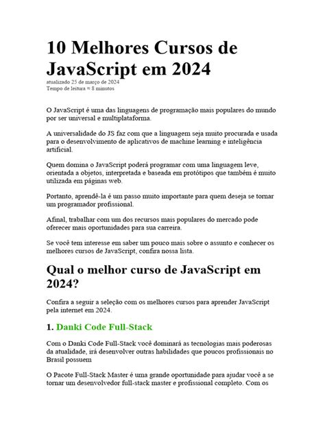 10 melhores cursos de javascript em 2024 pdf script java informática