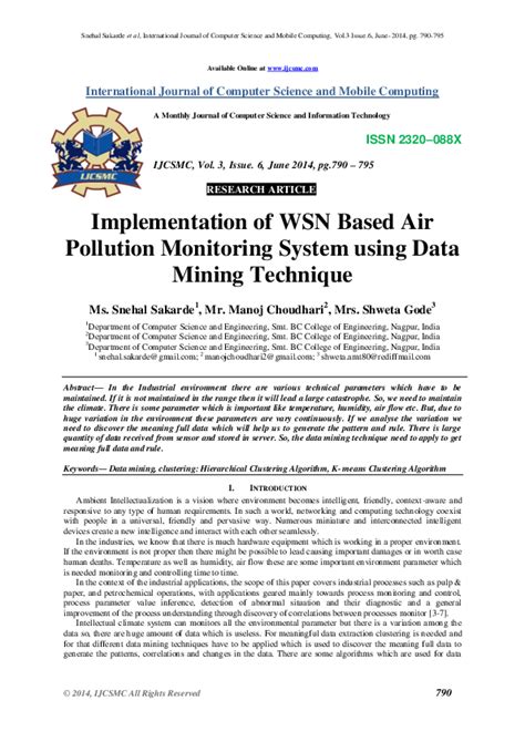 pdf implementation of wsn based air pollution monitoring system using