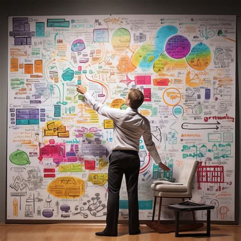 Premium Photo A Man Standing In Front Of A Large White Board Covered In Colorful Sticky Notes
