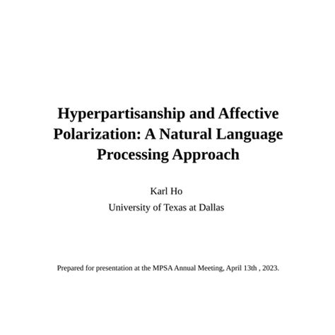 Mpsa 2023 Hyperpartisanship And Affective Polarization A Natural Language Processing Approach