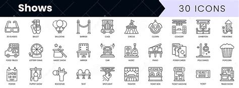 Set Of Outline Shows Icons Minimalist Thin Linear Web Icon Set Stock Vector Illustration Of