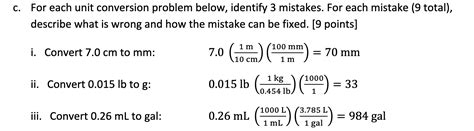 Solved C For Each Unit Conversion Problem Below Identify Chegg Com