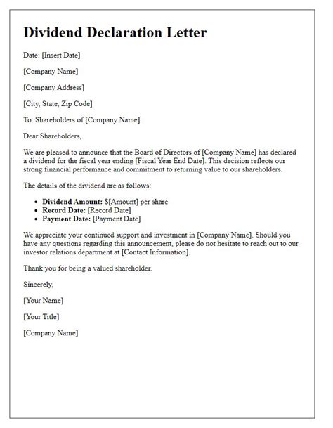 Letter Template For Annual Shareholder Dividend Announcement Free Samples In Pdf Letterin