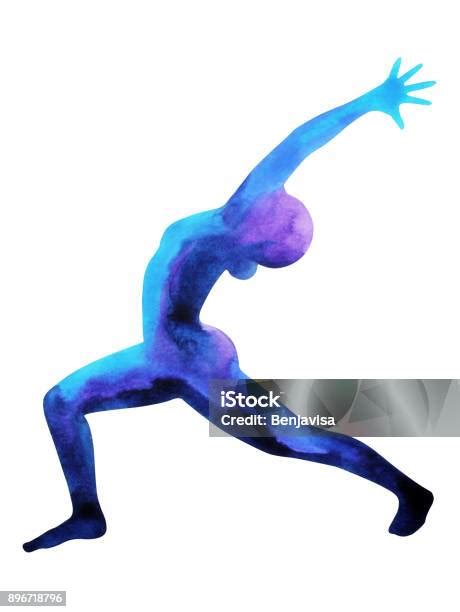전사 1 요가 포즈 위치 수채화 그림 손 그림 일러스트 디자인 차크라 컬러 파워 클리핑 경로 수채화에 대한 스톡 벡터 아트 및 기타 이미지 Istock