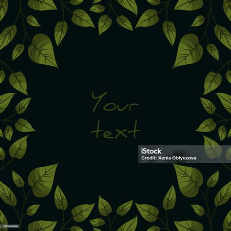 정사각형 엽서 검은 색 배경에 녹색 잎프레임 인사말 카드 초대장 포스터 배너를 위한 디자인 0명에 대한 스톡 벡터 아트 및 기타 이미지 Istock