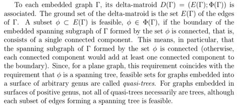Combinatorics Delta Matroids Of Embedded Graphs Mathematics Stack
