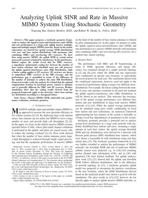 Analyzing Uplink Sinr And Rate In Massive Mimo Systems Using Stochastic