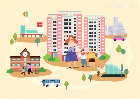 살기좋은아파트 005 Spai419 유토이미지 일러스트 생활 일상 삶 라이프 라이프스타일 배경 풍경 오브젝트 도시 정책 빌딩 아파트 아파트단지