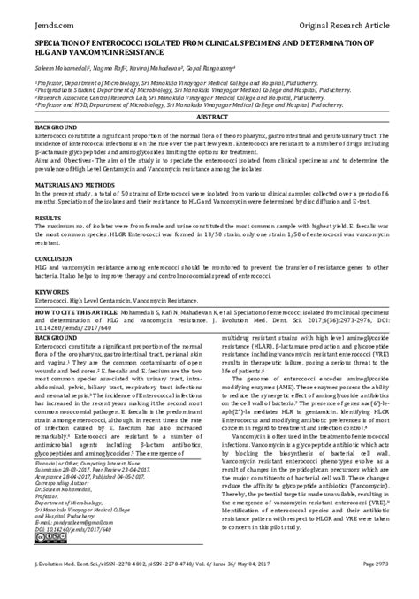 Pdf Speciation Of Enterococci Isolated From Clinical Specimens And Determination Of Hlg And