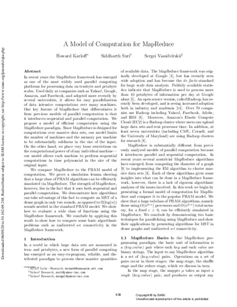 Pdf Efficient Computation With Mapreduce Model
