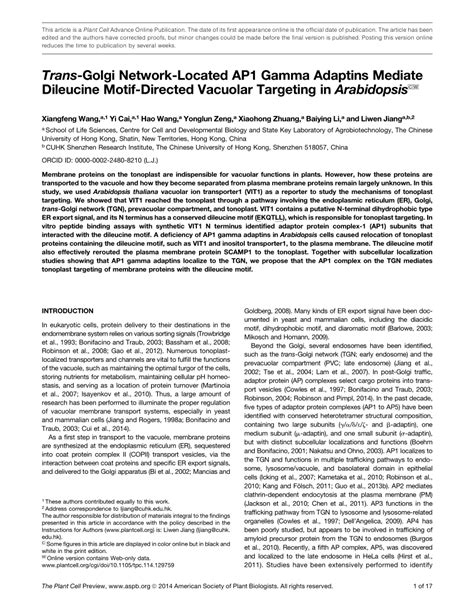 Pdf Trans Golgi Network Located Ap1 Gamma Adaptins Mediate Dileucine Motif Directed Vacuolar
