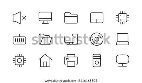 Stroke Vector Personal Computer Line Icons Stock Vector Royalty Free 2116168805 Shutterstock