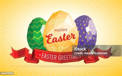 현대 낮은 다각형 계란 행복 부활절 인사말 카드 또는 배너 템플릿 0명에 대한 스톡 벡터 아트 및 기타 이미지 0명 공란 달걀 Istock