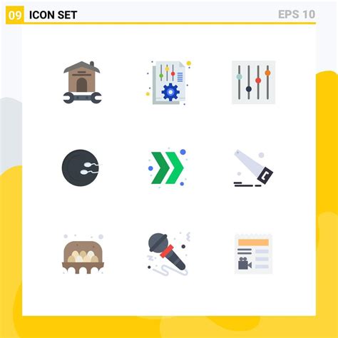 User Interface Pack Of 9 Basic Flat Colors Of Arrow Reproduction