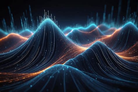 premium photo wave of high speed data particle trails 3d illustration with depth of field blur