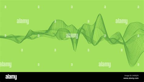 Abstract Wireframe Waveform On Bright Green Background Visualization Of Sound Waves Or Acoustic