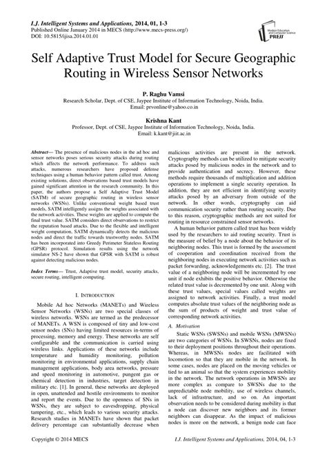 Pdf Self Adaptive Trust Model For Secure Geographic Routing In Wireless Sensor Networks