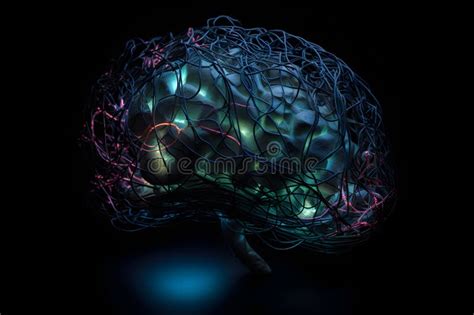 Neural Network In The Shape Of A Human Brain With Glowing Connections Generative Ai Stock