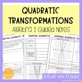 Quadratic Function Transformations Guided Notes For Algebra TPT