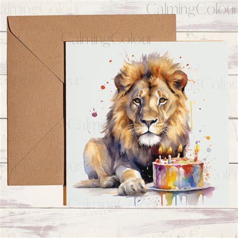 Lion Birthday Card Greeting Card For Lion Lover Single Card Blank On