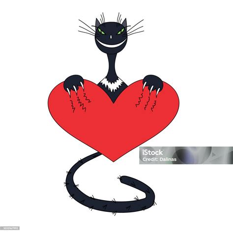 마음으로 고양이입니다 마음을 긁는 고양이의 이미지와 컬러 일러스트 레이 션 갈고리 발톱에 대한 스톡 벡터 아트 및 기타 이미지 갈고리 발톱 고양이 새끼 귀여운