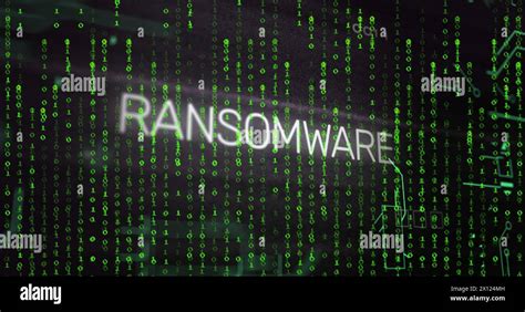 Image Of Ransomware Text With Circuit Board Pattern Over Binary Codes