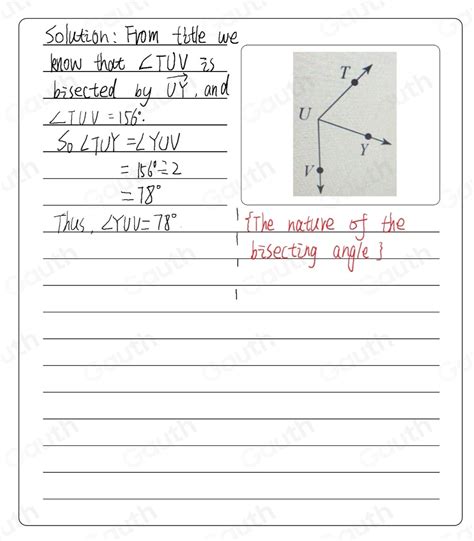 Solved In The Following Diagram ∠ Tuv Is Bisected By Vector Uy If The M∠ Tuv 156° Find M∠