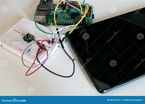 Iot Prototype Circuit With Single Board Connected To A Tablet Stock Image Image Of Jumper