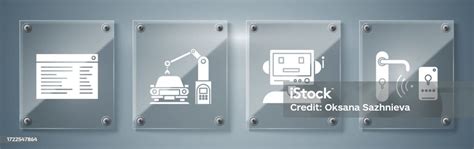 잠금 해제 로봇 산업용 기계 로봇 로봇 팔 손 및 소프트웨어 웹 개발자 프로그래밍 코드를 위한 무선 기술로 디지털 도어록을 설정합니다 정사각형 유리 패널 벡터 Brand