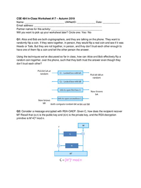 Fillable Online Cse 484 In Class Worksheet 17autumn 2019 Name Fax