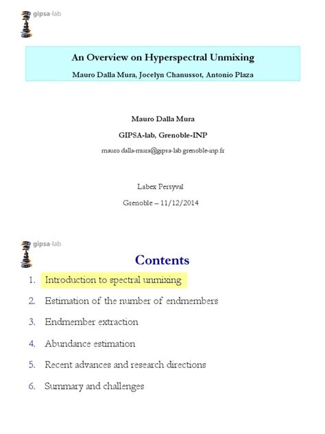 An Overview On Hyperspectral Unmixing Pdf Least Squares Estimation Theory