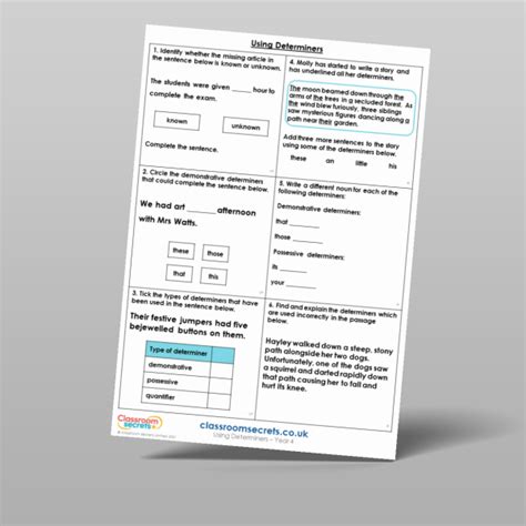 Year 4 Using Determiners Mixed Activity Resource Classroom Secrets