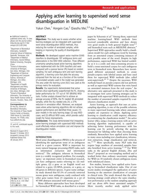 Pdf Applying Active Learning To Supervised Word Sense Disambiguation In Medline