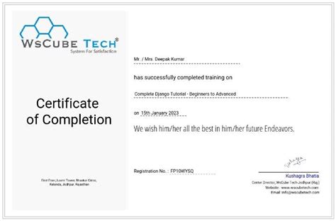 I Have Successfully Completed Django Framework In Wscube Tech Deepak Kumar