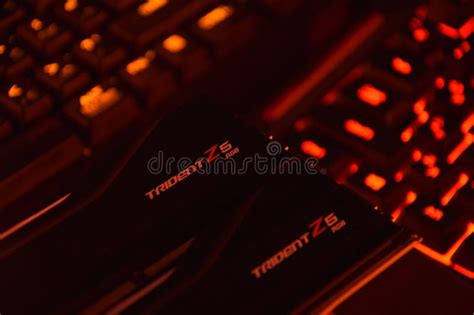 G Skill Ddr Trident Z Rgb Desktop Memory Pack On Backlit Keyboard Background Editorial Image