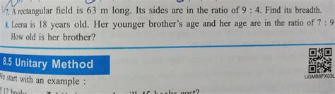7 A Rectangular Field Is 63 M Long Its Sides Are In The Ratio Of 9 4 F