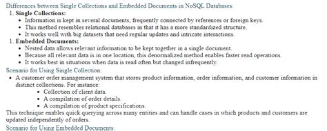 single collections vs embedded documents in nosql databases homework
