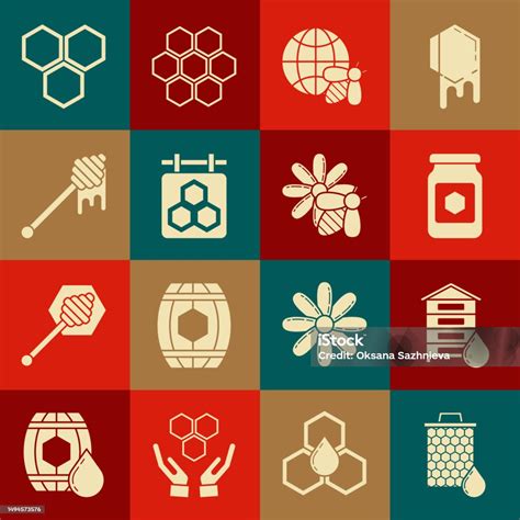 벌집 꿀벌을 위한 벌집 꿀 항아리 세계 지도 설정 벌집이 있는 매달린 표지판 국자 스틱이 떨어지는 표지판 꿀벌 꽃 아이콘 벡터 곤충에 대한 스톡 벡터 아트 및 기타 이미지