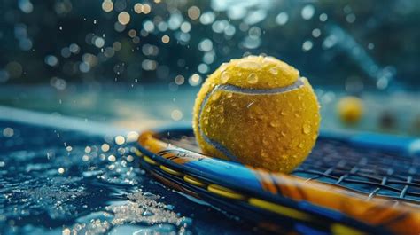 Macro Detail Of A Yellow Tennis Ball Hitting A Racket Yellow Powder