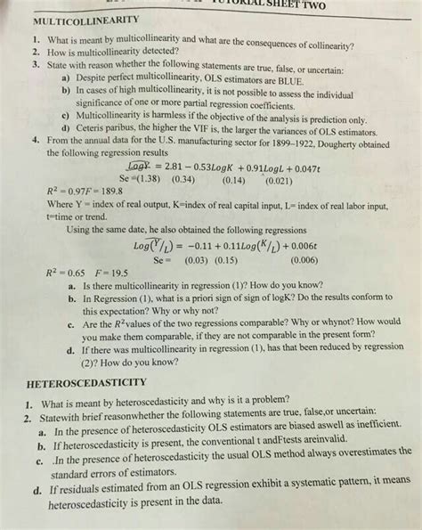 Solved TUTURIAL SHEET TWO MULTICOLLINEARITY What Is Meant Chegg