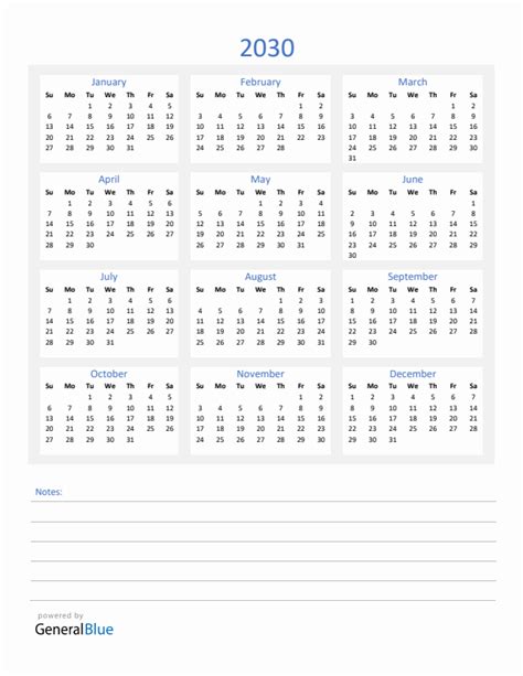 Free 2030 Calendars In Pdf Word Excel