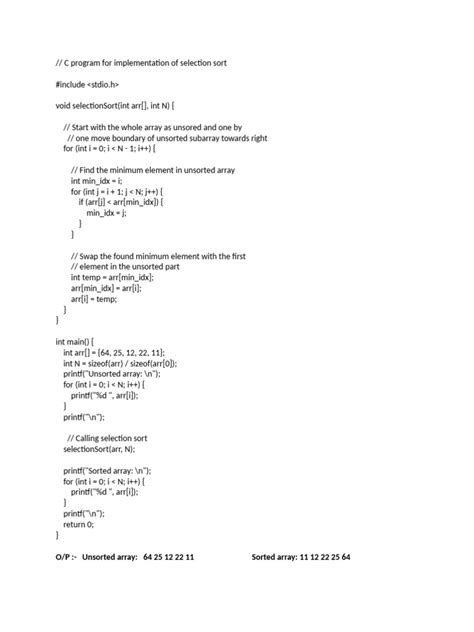 Selection Sort In C Programming Pdf