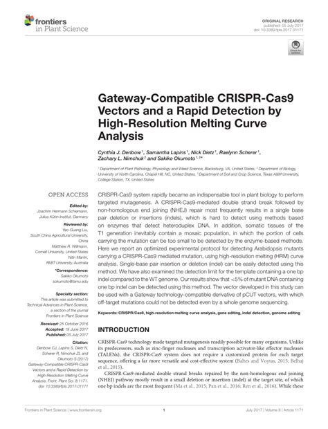 Pdf Gateway Compatible Crispr Cas9 Vectors And A Rapid Detection By