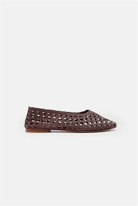 Ava Ballet Flats In Chocolate Woven Leather Es Fascinante